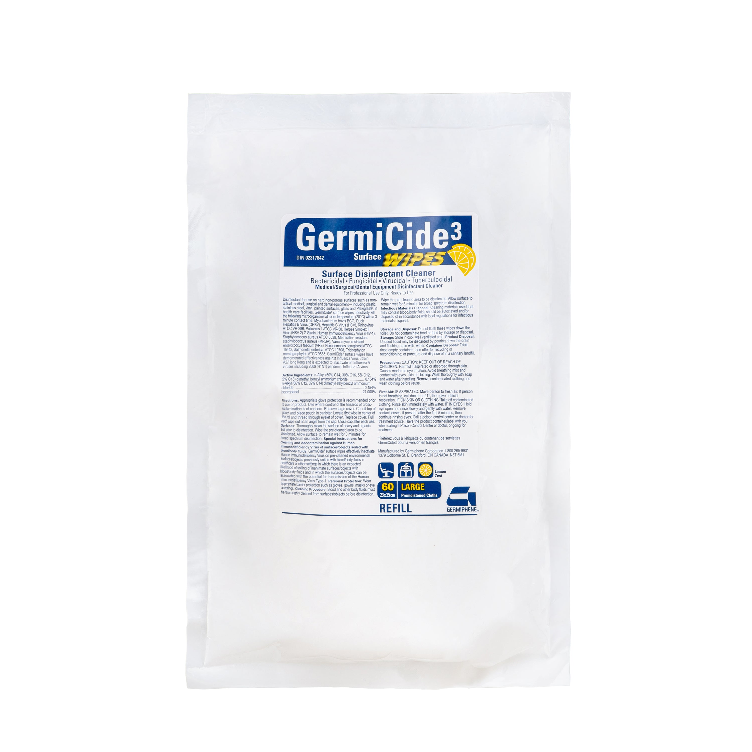 Germicide3 Disinfectant Surface Wipes (Refill Pack) - Lierre.ca